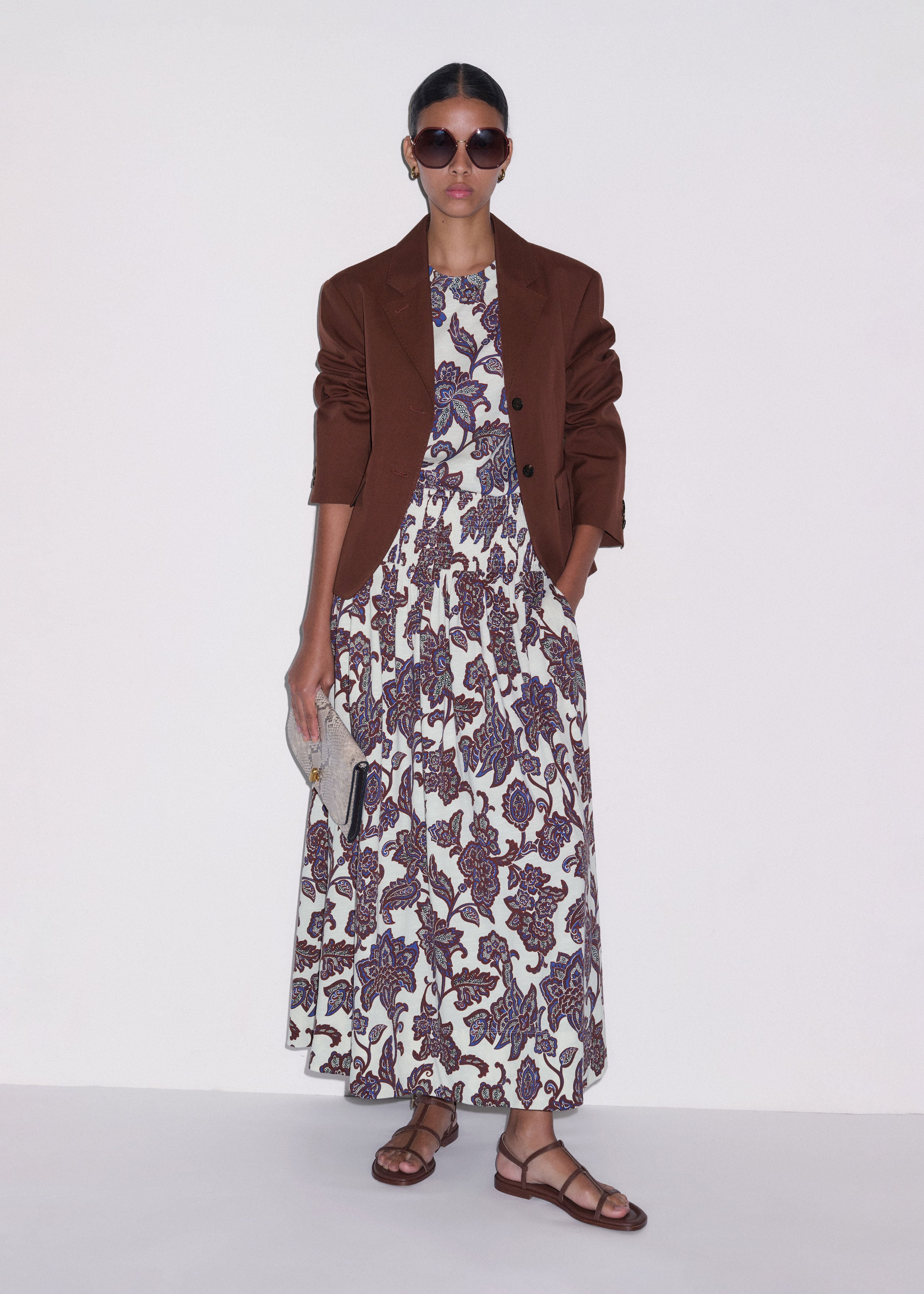 ME+EM Stencil Bloom Print Tiered Maxi Skirt